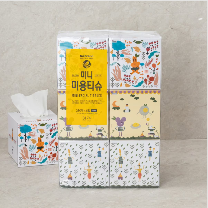 [No Brand] Mini Facial Tissue 230 Sheets x 6 노브랜드 미니 미용티슈 230매*6입 ...