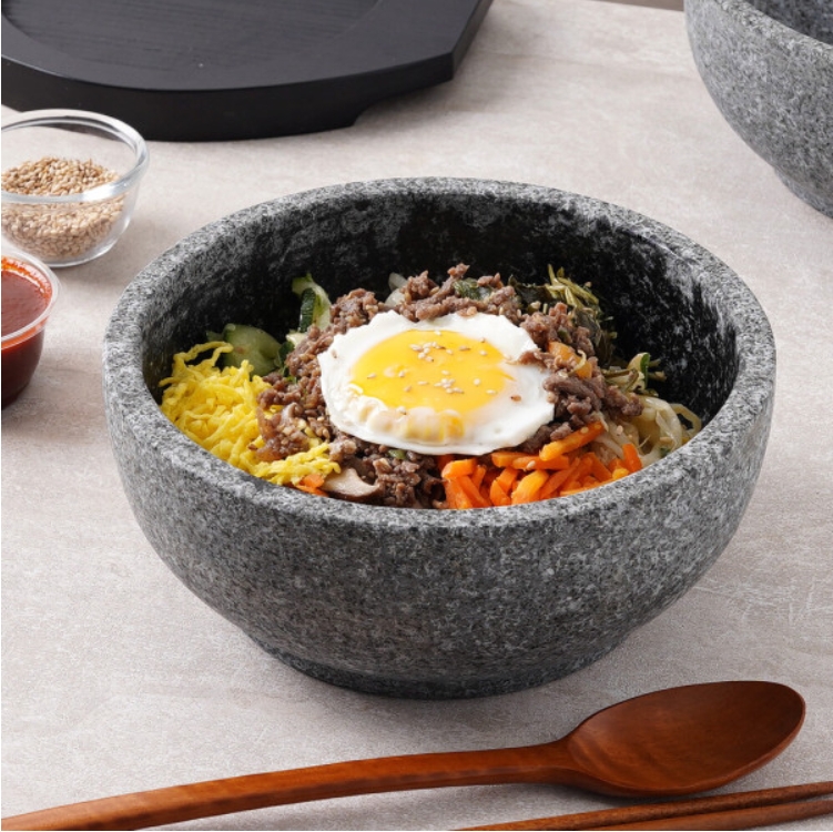 [Oseong] Natural Stone Bibimbap Bowl & Wooden Base (Gopdol Bibim Bowl ...